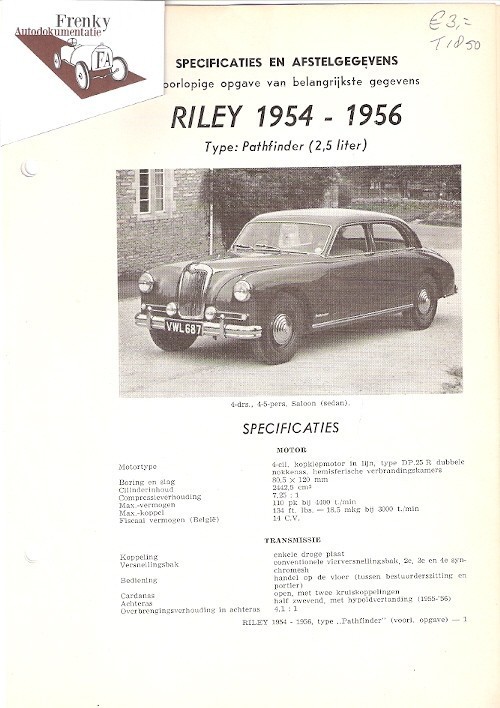 Riley Pathfinder, 1954 - 1956 - Frenky Autodokumentatie